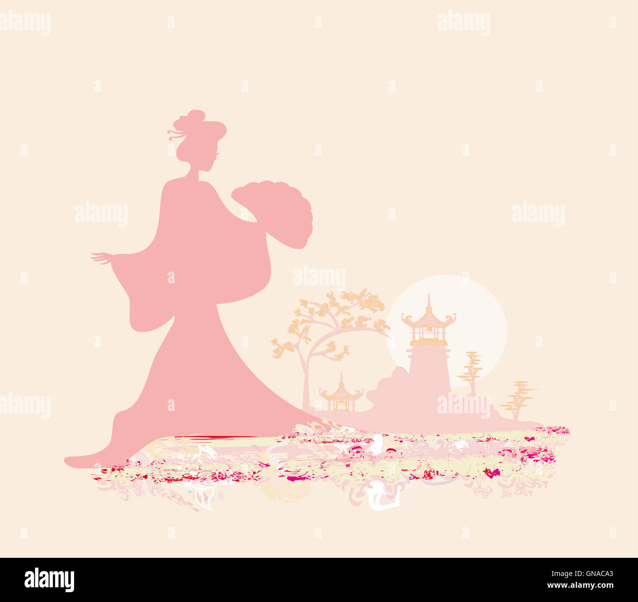 old paper with Asian Landscape Stock Photo - Alamy