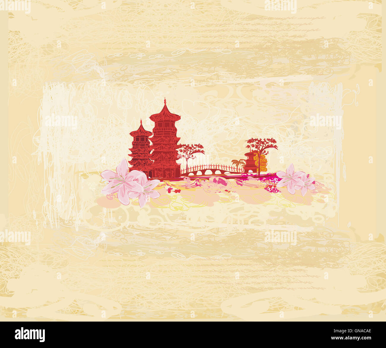 old paper with Asian Landscape Stock Photo - Alamy