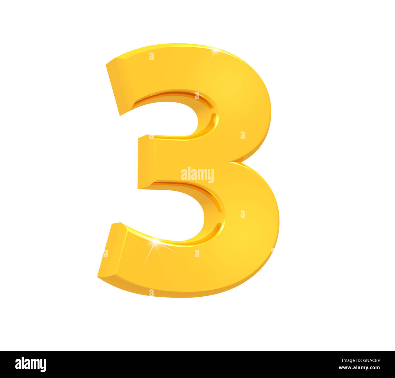 3D rendering of number three made of sparkling gold with reflection ...