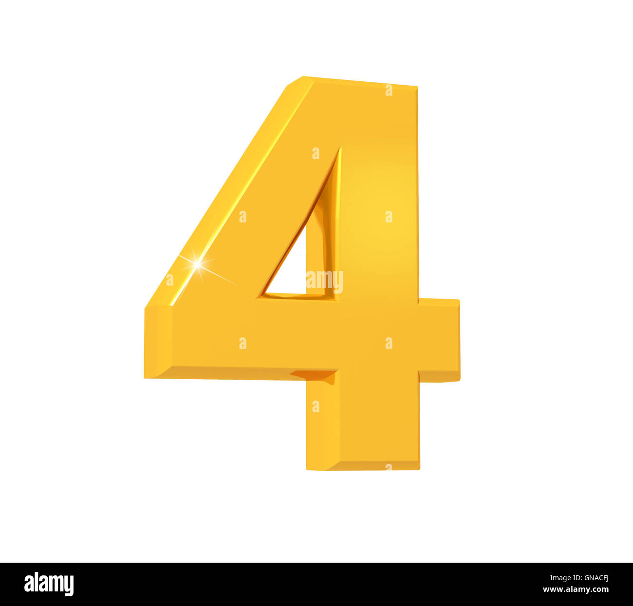 3D rendering of number four made of sparkling gold with reflection ...