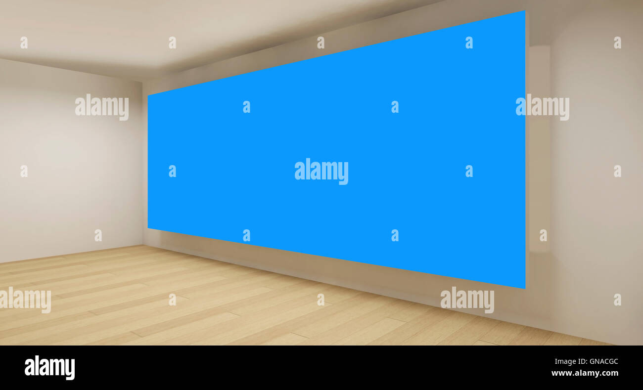 Clean gallery with blue chroma key backdrop, 3d art Stock Photo - Alamy