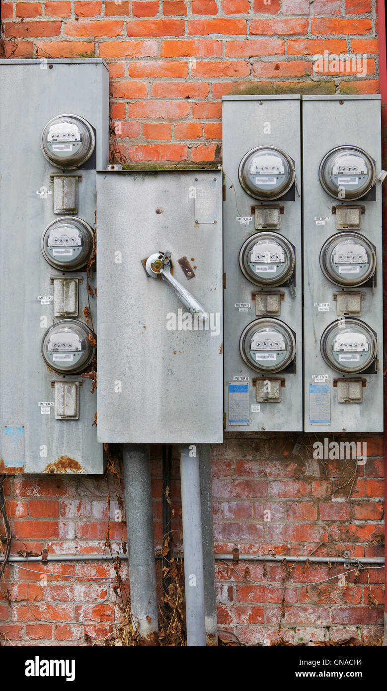 Eight old power meters Stock Photo - Alamy