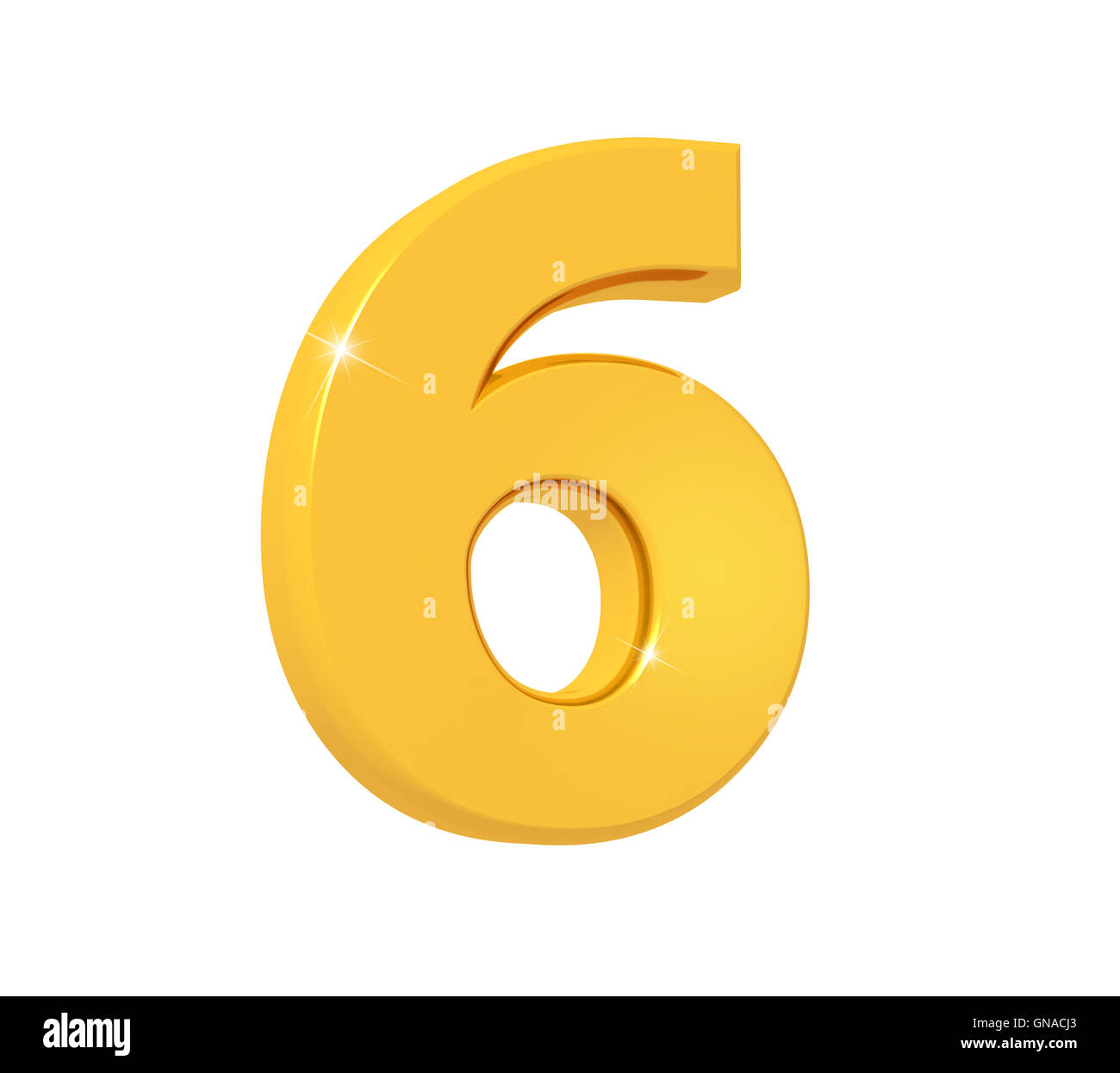 3D rendering of number six made of sparkling gold with reflection ...