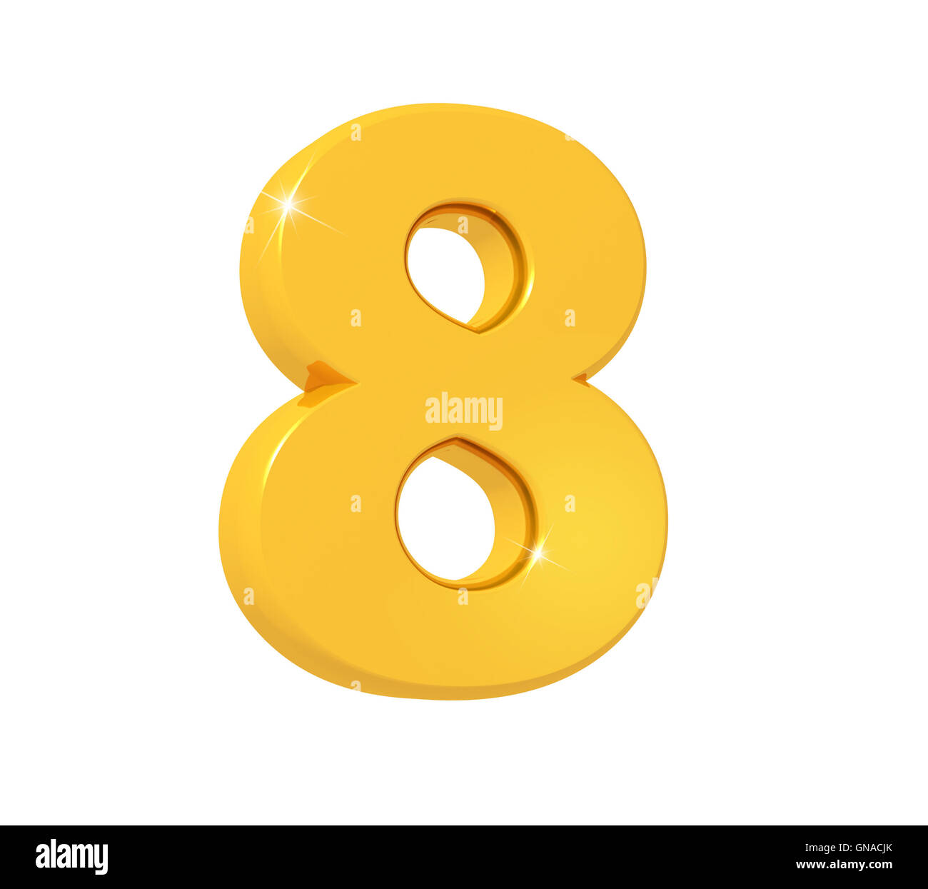 3D rendering of number eight made of sparkling gold with reflection ...