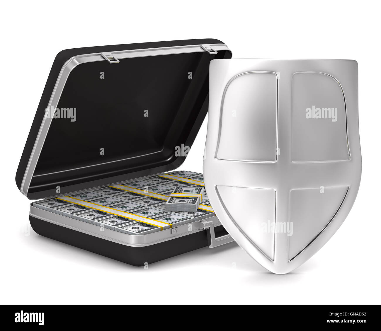 Case with money on white background. isolated 3D image Stock Photo - Alamy