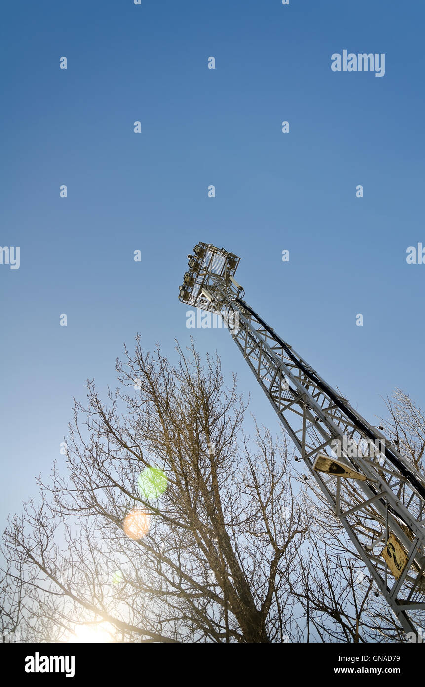 Guard tower with searchlights. View from the ground Stock Photo - Alamy