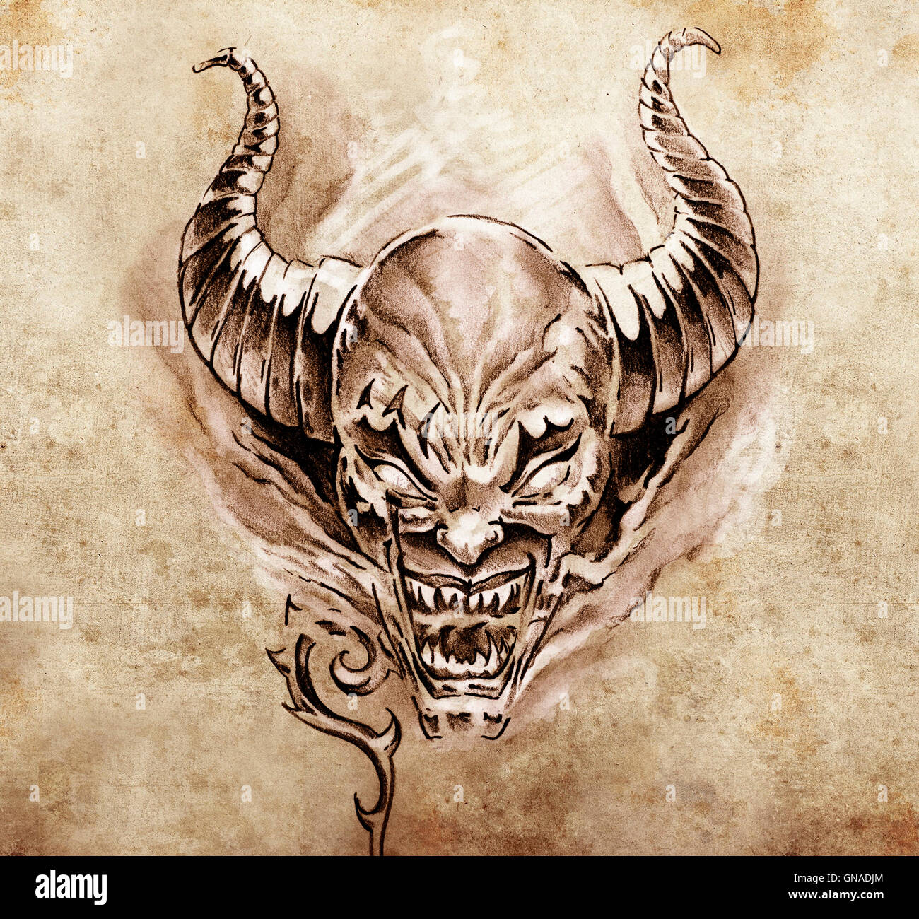 Skull With Devil Horns Tattoo