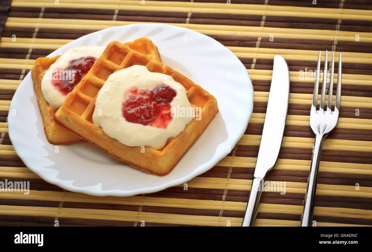 Still life breakfast waffles hi-res stock photography and images - Alamy