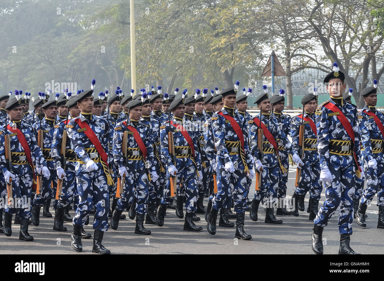 Calcutta, India - January 24, 2016: Indian army practice their parade ...