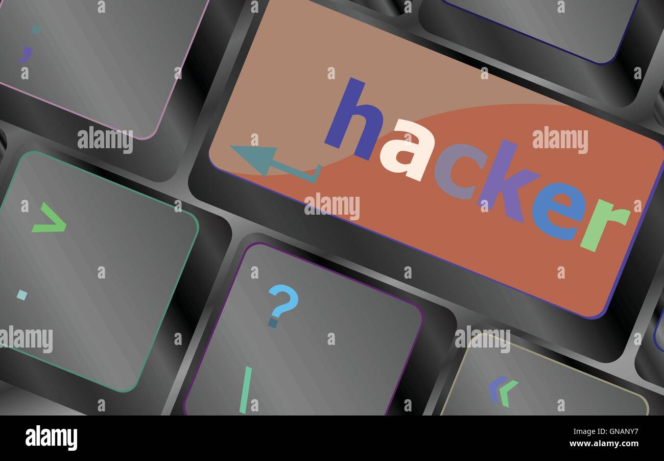 hacker word on keyboard, attack, internet terrorism concept vector keyboard key. keyboard button ...