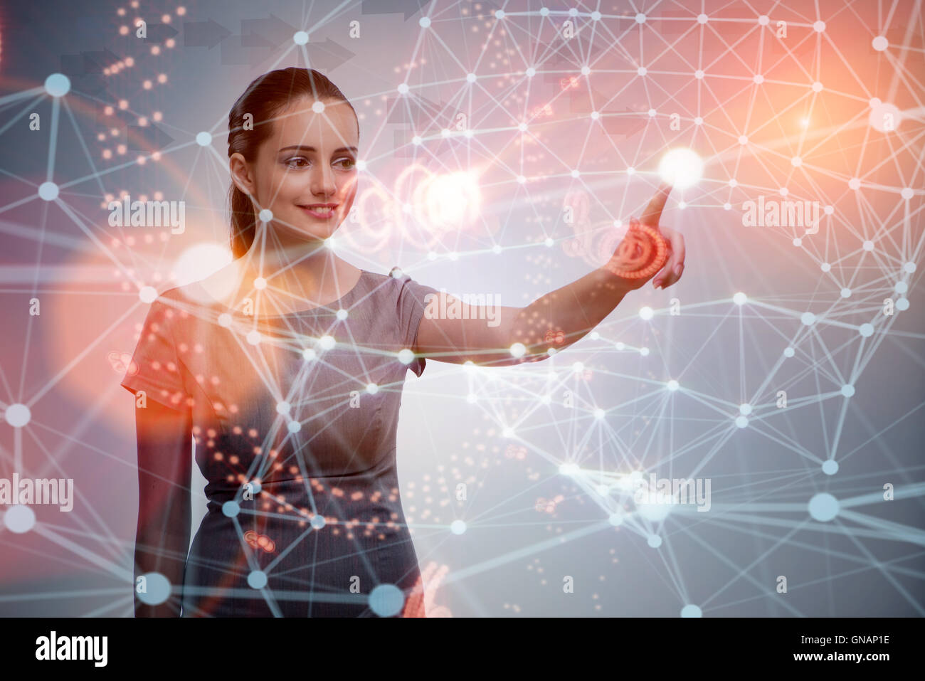 Woman pressing buttons in business concept Stock Photo - Alamy