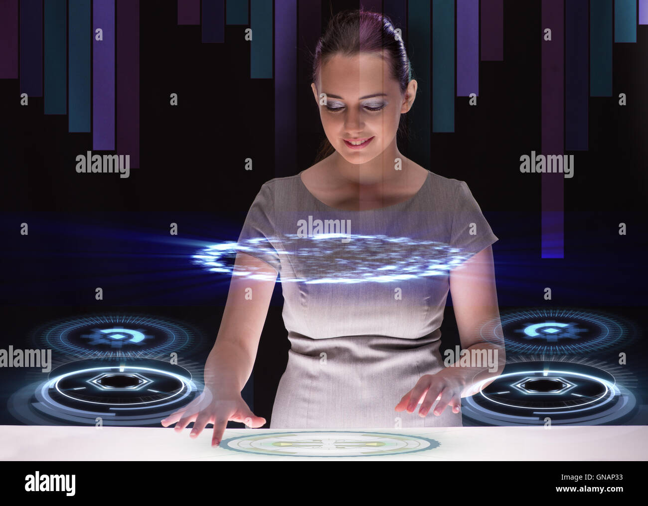 Woman dj in futurisctic concept Stock Photo - Alamy