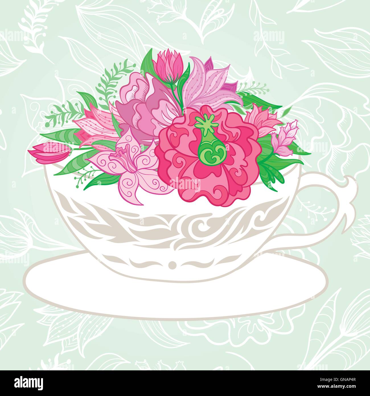 Creative Illustration with Teacup Full of Flowers Stock Vector Image ...