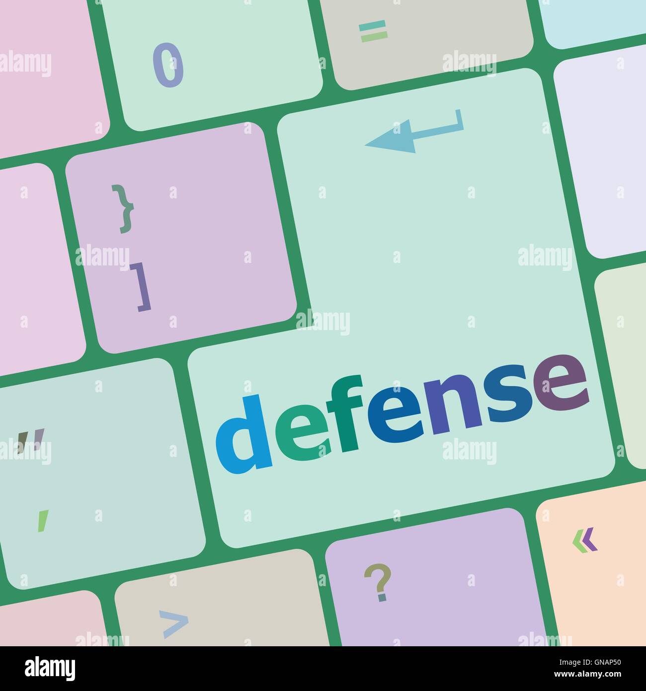 computer keyboard keys with word defense vector illustration Stock ...