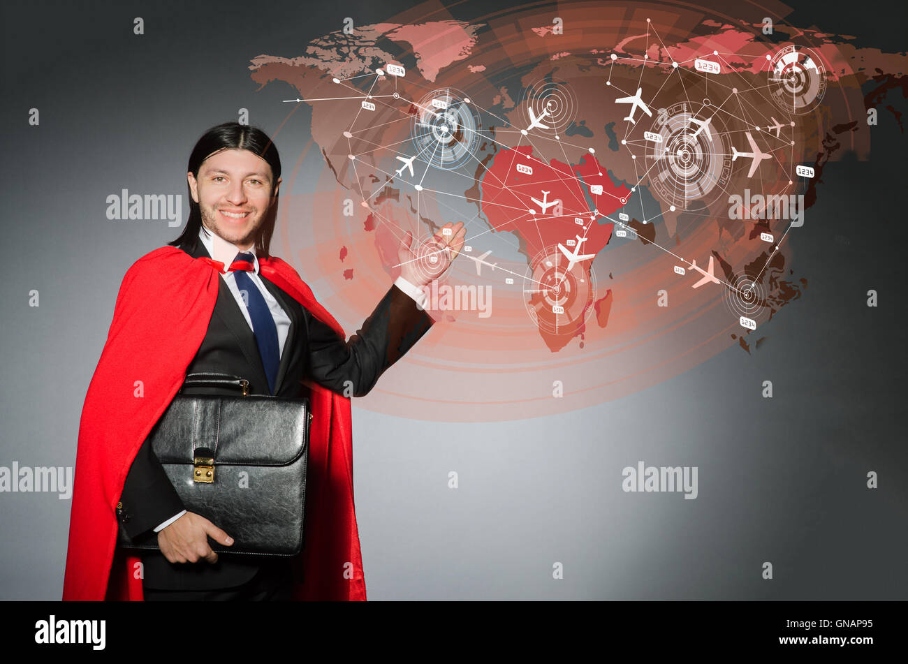 Superman concept with man in red cover Stock Photo - Alamy