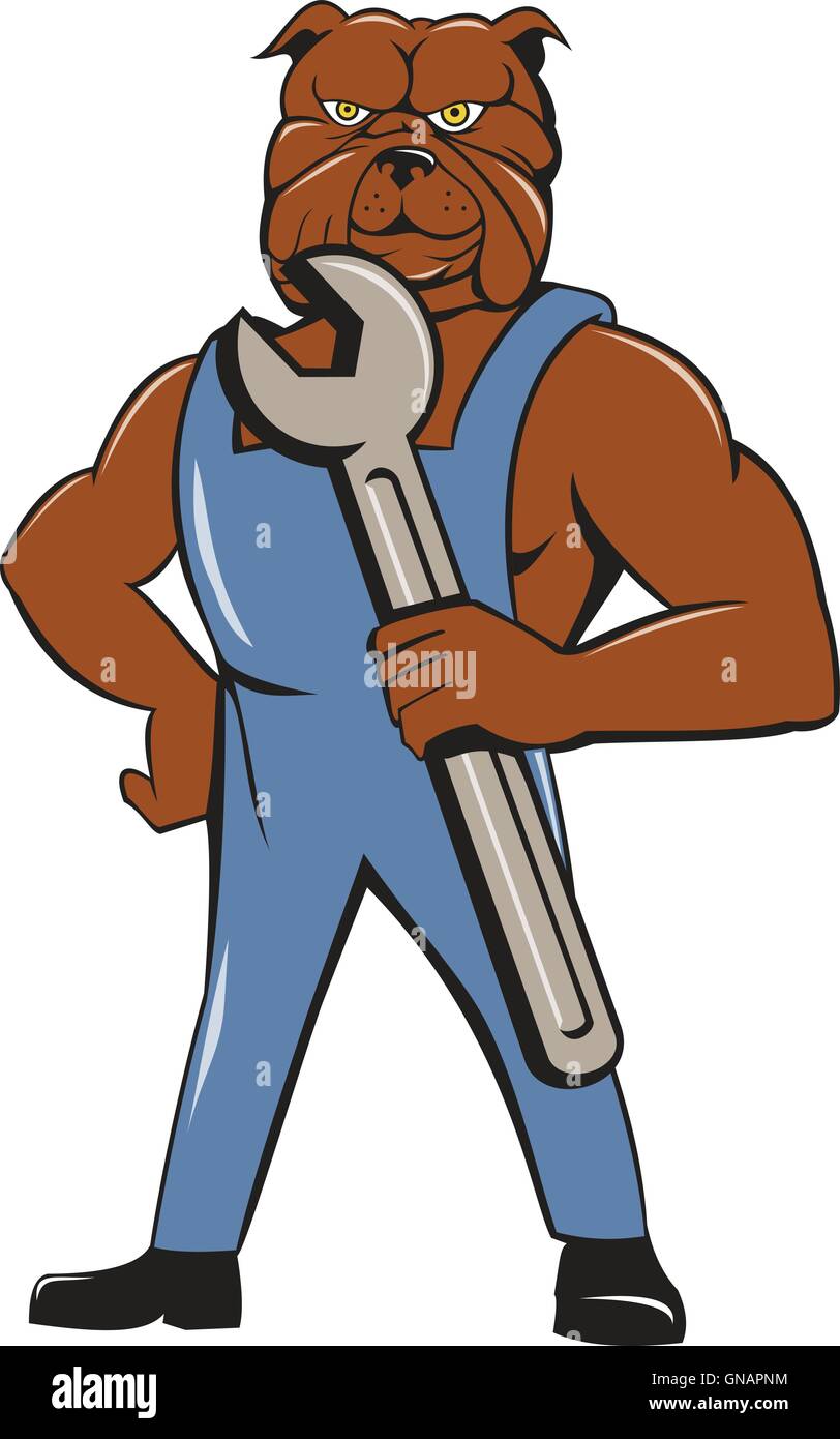 Bulldog Mechanic Holding Wrench Cartoon Stock Vector Image & Art - Alamy