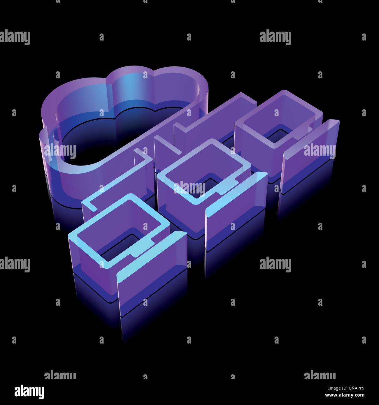 3d neon glowing Cloud Network icon made of glass, vector illustration ...