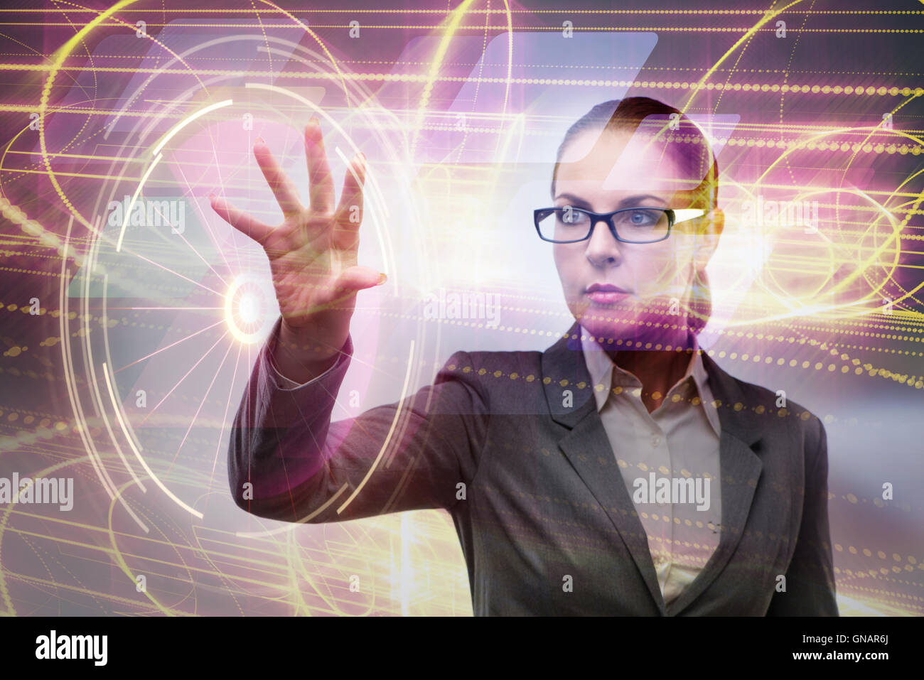 Woman pressing buttons in business concept Stock Photo - Alamy