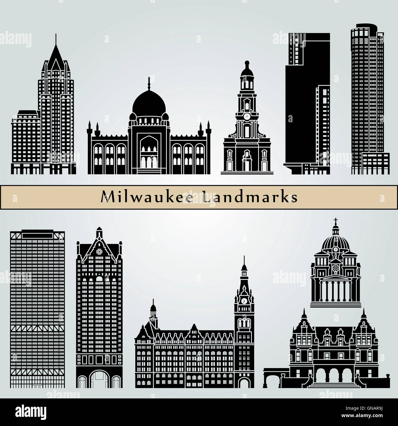 Milwaukee landmarks and monuments isolated on blue background in ...