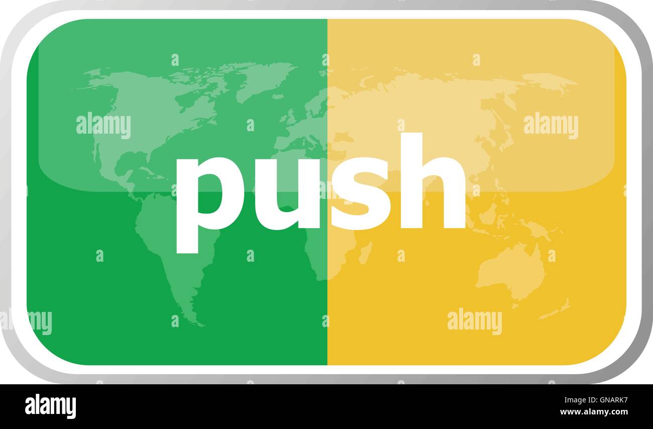 push word on vector web button icon isolated on white. World earth map ...