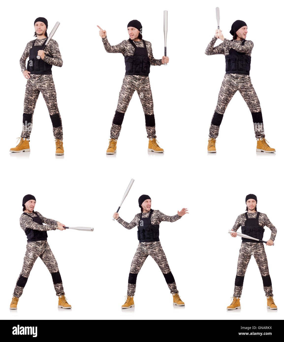 Soldier with bat isolated on the white background Stock Photo - Alamy