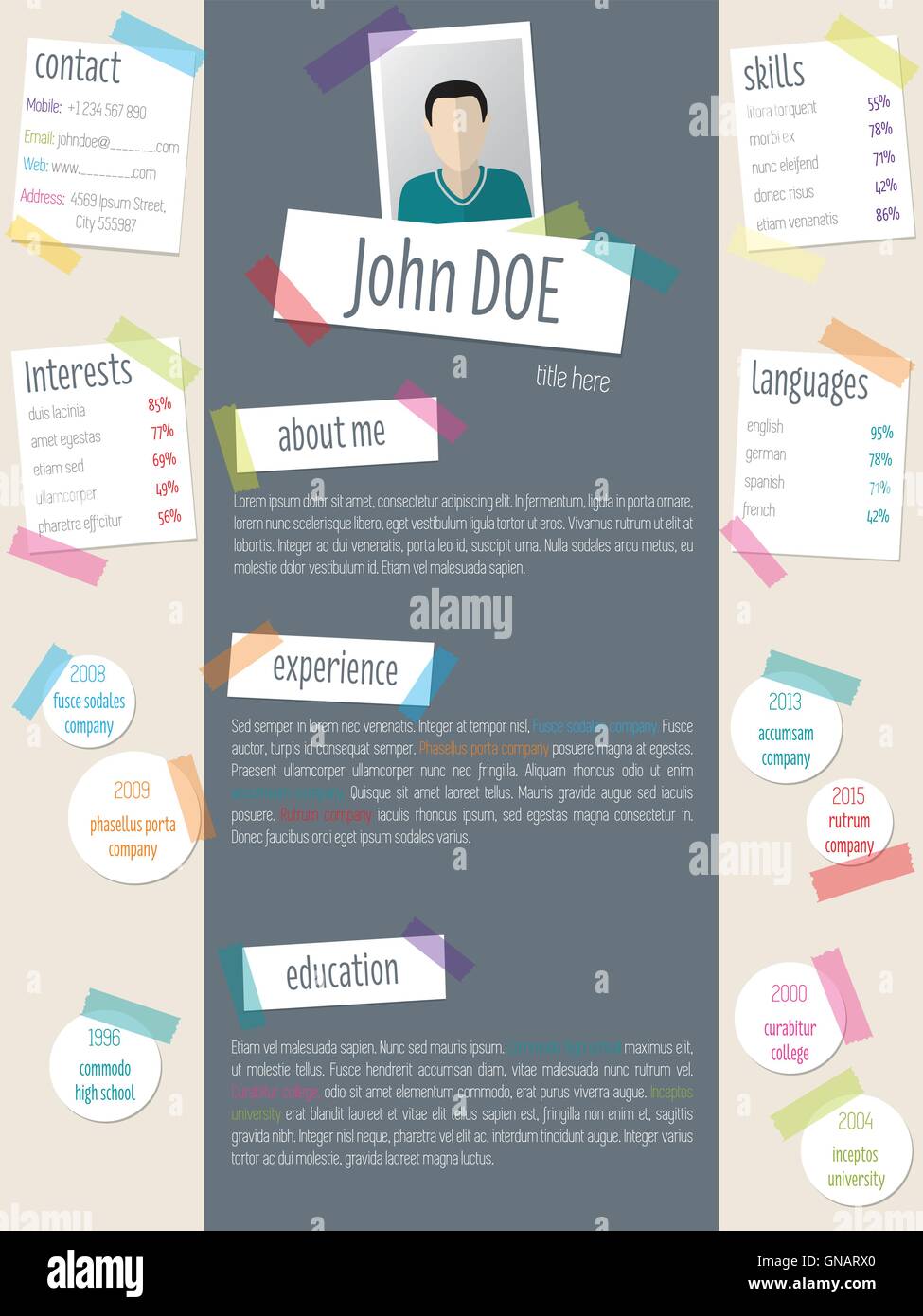 Modern resume cv template with tapes and post its Stock Vector Image ...