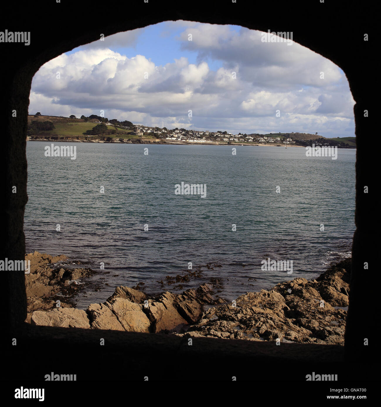 Looking out of the window of the ruined Little Dennis Castle towards St ...