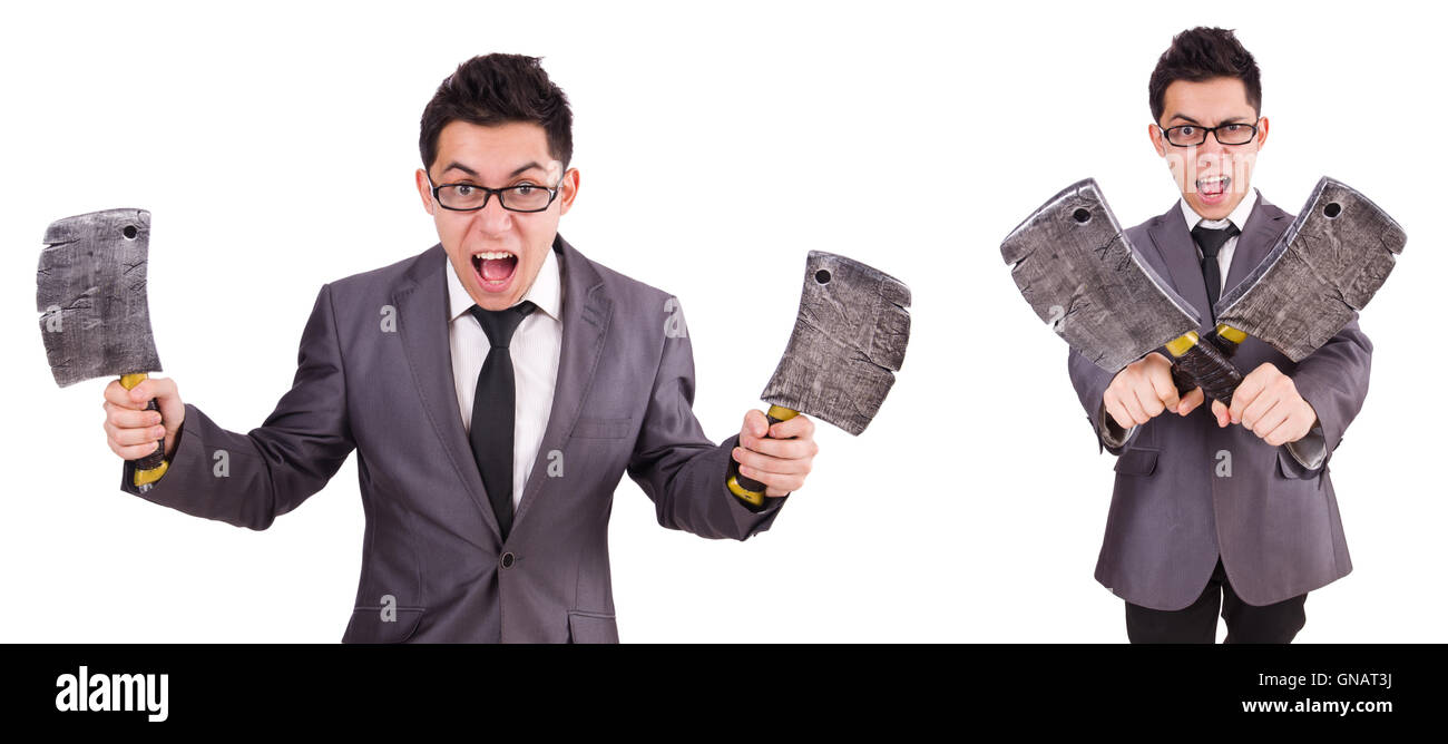 Man with axe isolated on white Stock Photo - Alamy