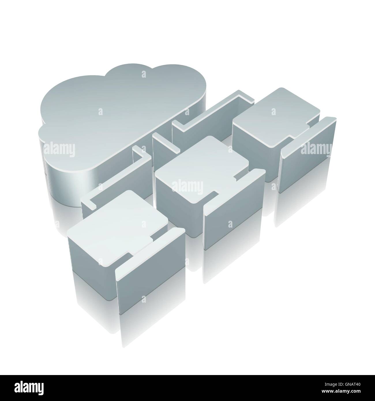 Cloud technology icon: 3d metallic Cloud Network with reflection, vector illustration Stock ...