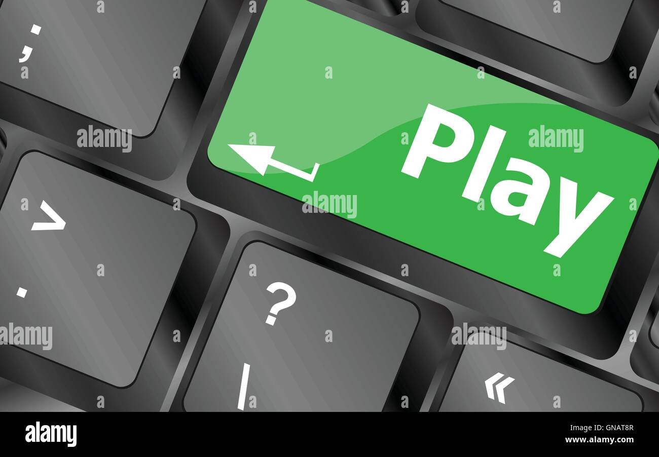 Computer keyboard with play key - technology background. Keyboard keys ...