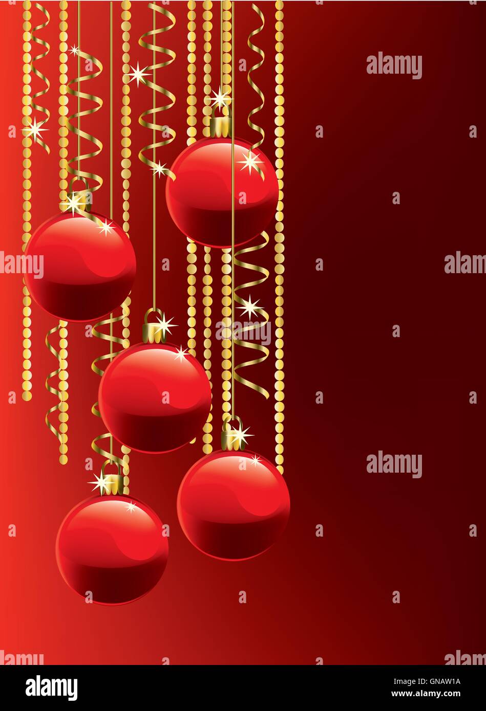 Red graded Christmas background with red baubles, bright stars and ...