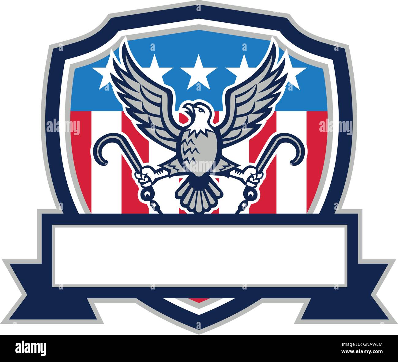 American Eagle Clutching Towing J Hook Shield Retro Stock Vector Image ...