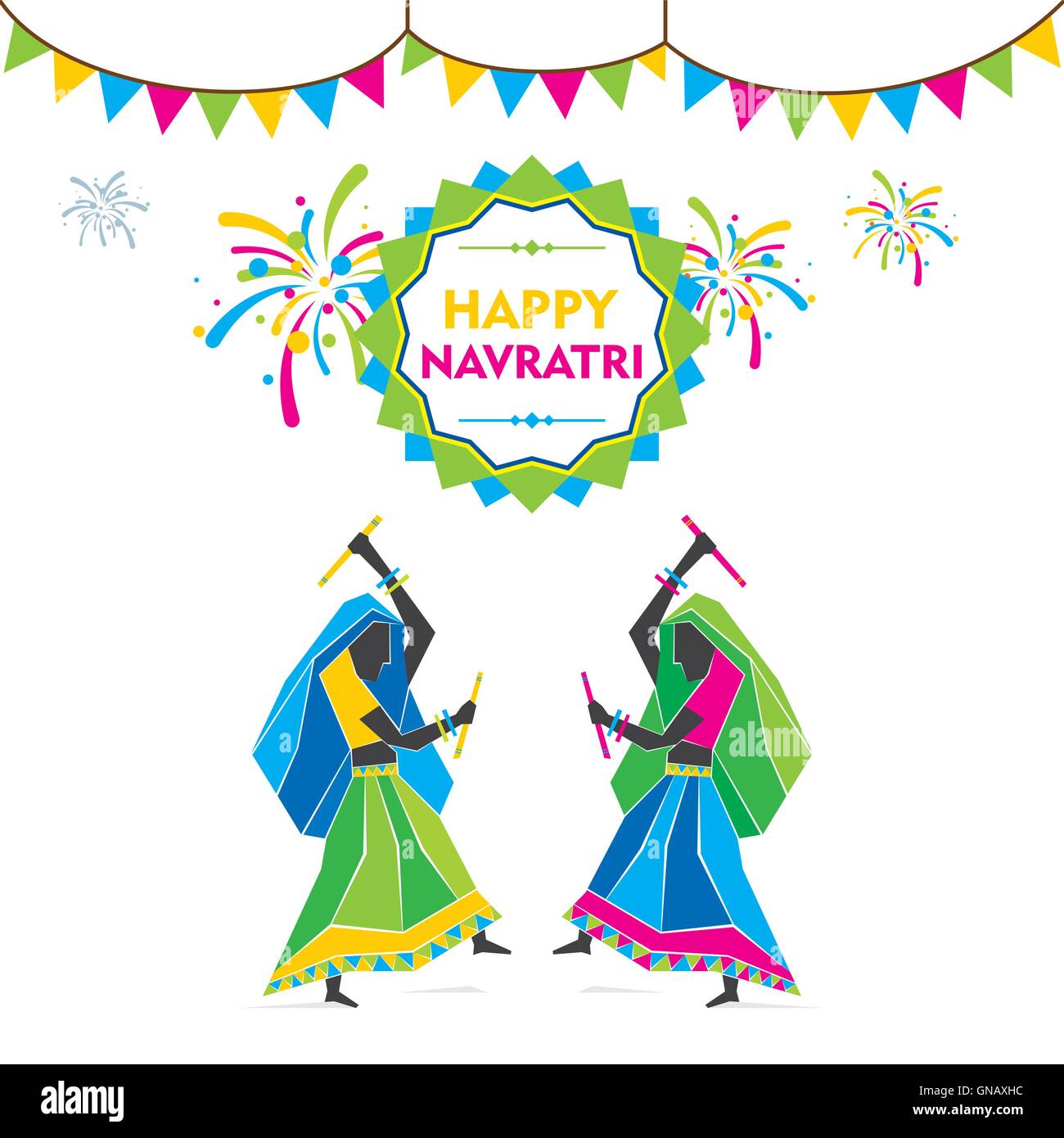 happy navratri festival celebrate by dancing garba Stock Vector Image ...