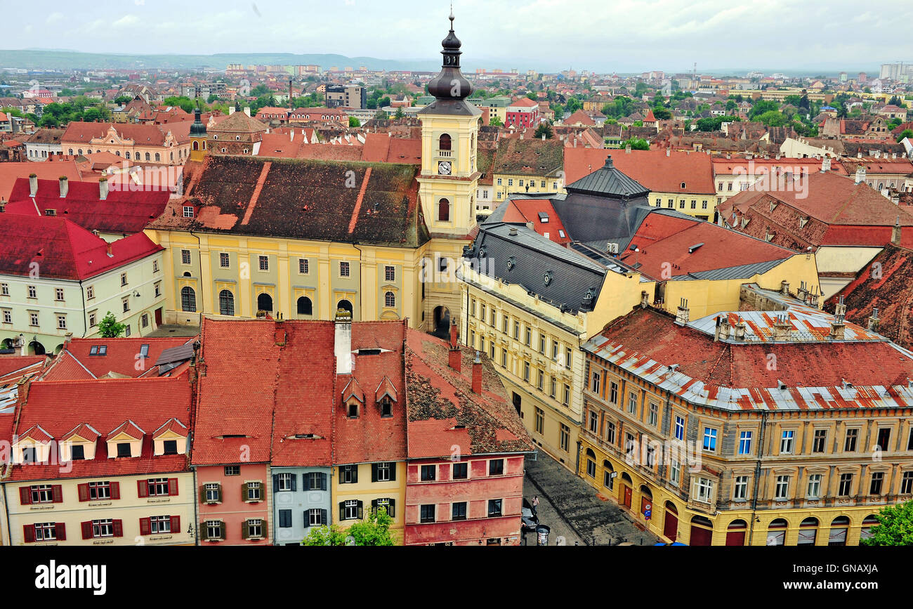 Sibiu old town from above, Transylvania, Romania Stock Photo - Alamy