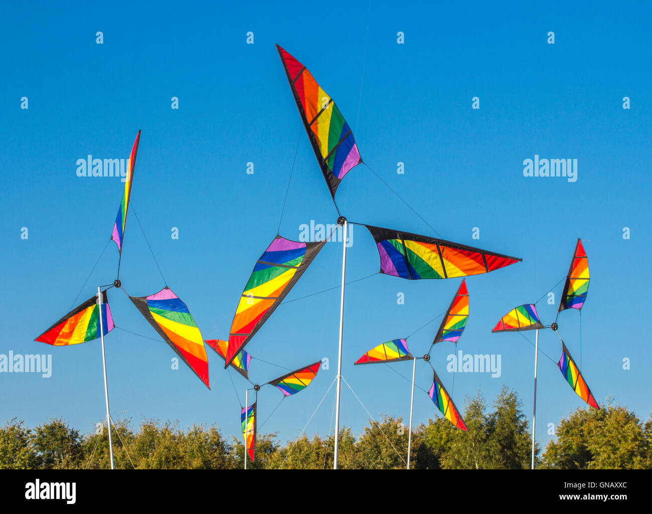 Front view of a regular toy pinwheel windmill with 3 differently ...