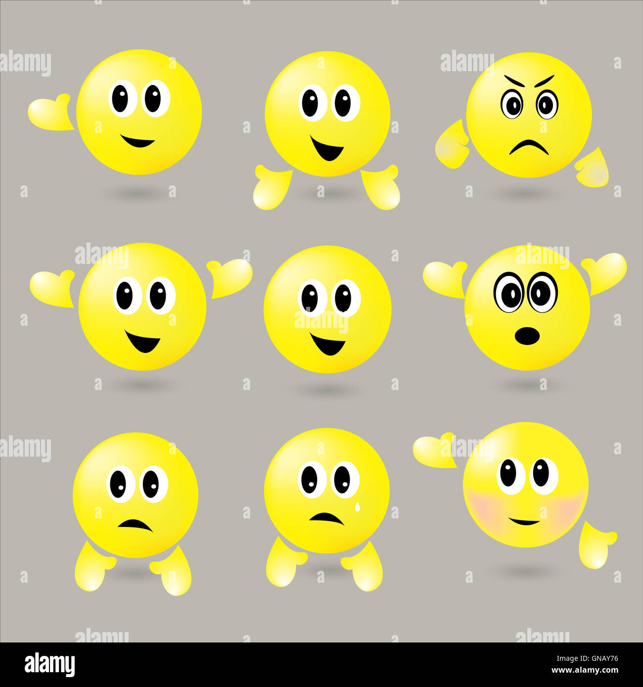 set surround Yellow smileys with different emotions Stock Photo - Alamy