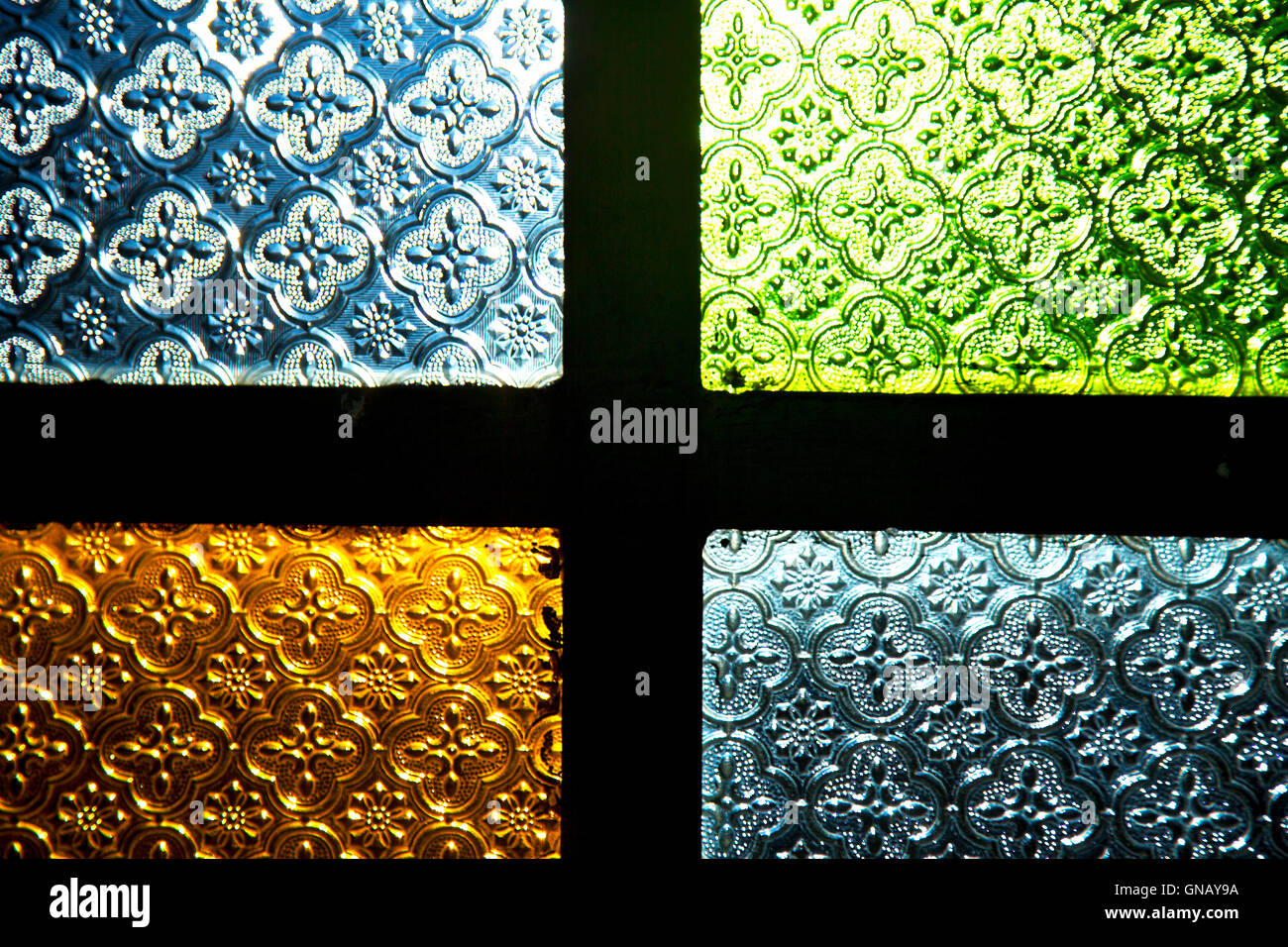 colorated glass and sun in morocco africa window and light Stock Photo ...