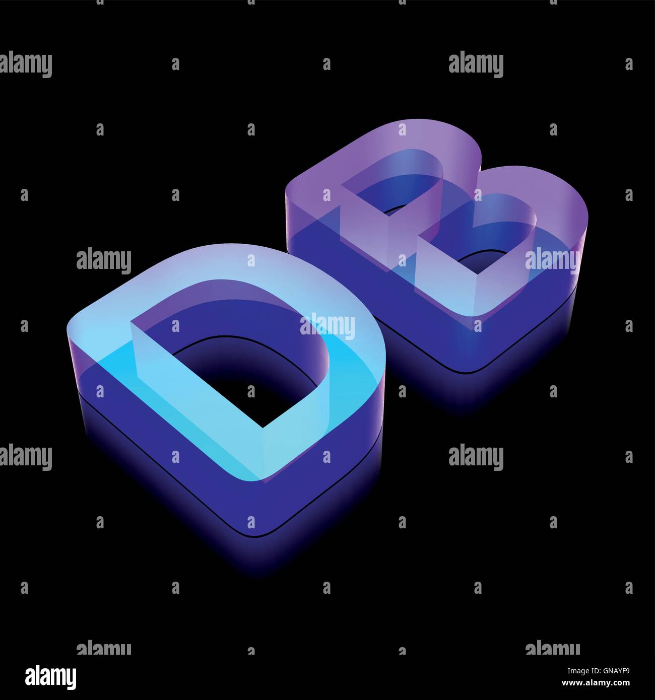 3d neon glowing character DB made of glass, vector illustration Stock ...