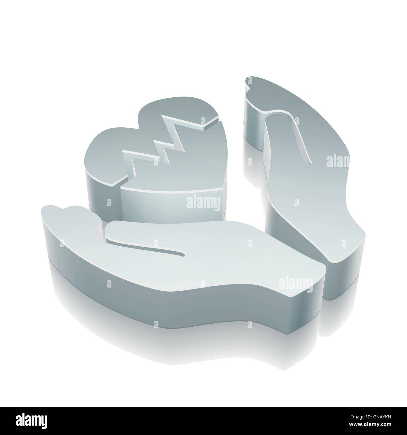 Insurance icon: 3d metallic Heart And Palm with reflection, vector ...