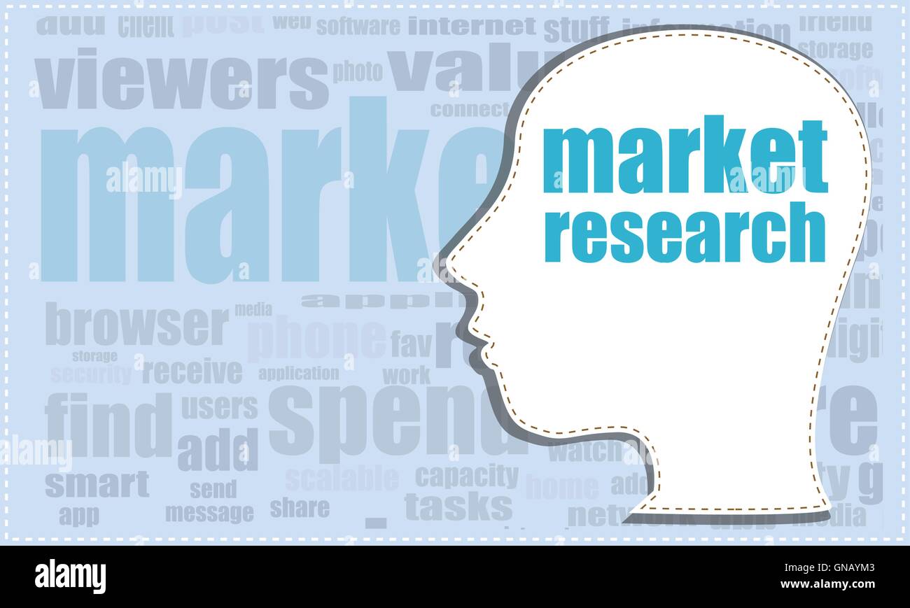 market research, vector head, profile icon, woman head silhouette ...