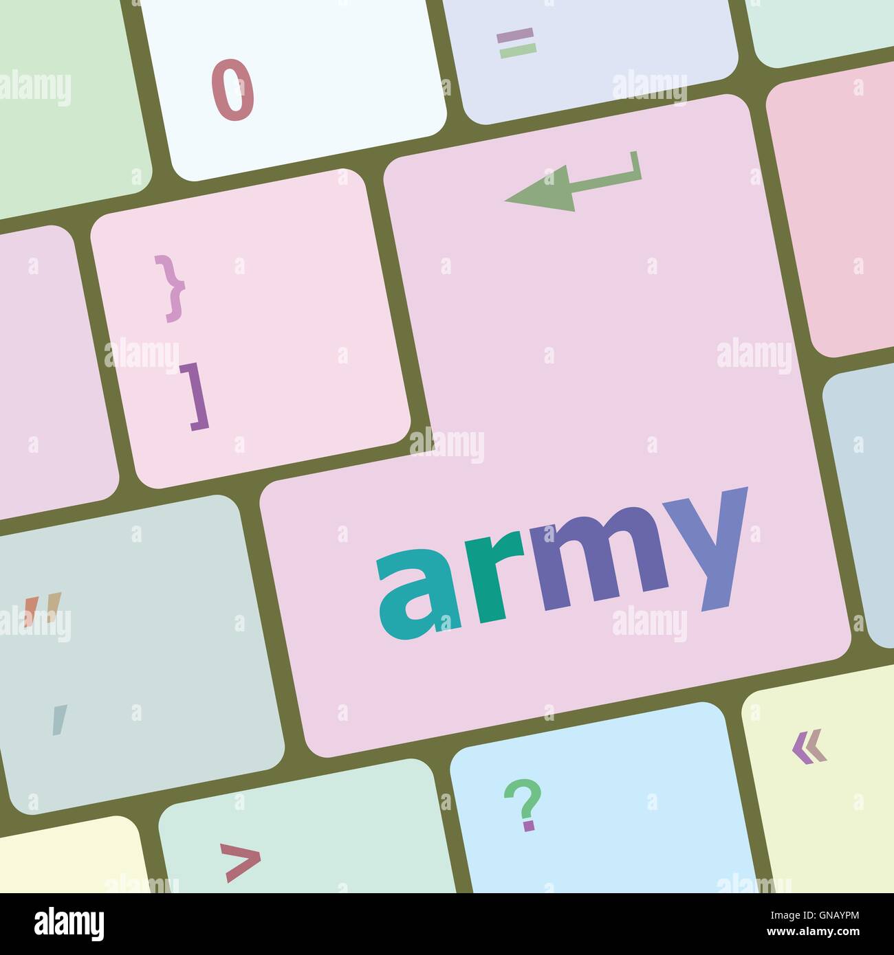 Keyboard with enter button, army word on it vector illustration Stock ...