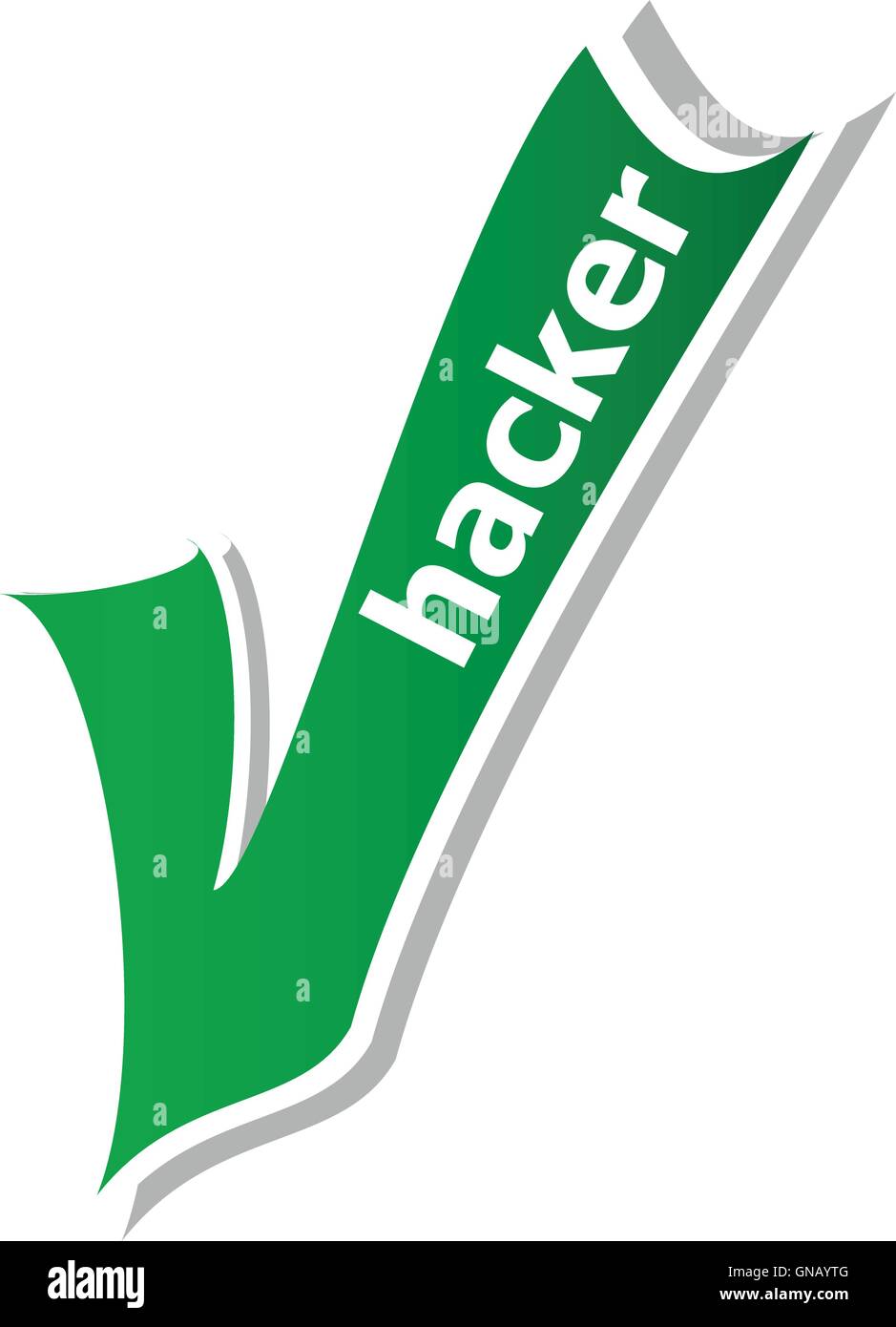 hacker word on green check mark symbol and icon for approved design ...