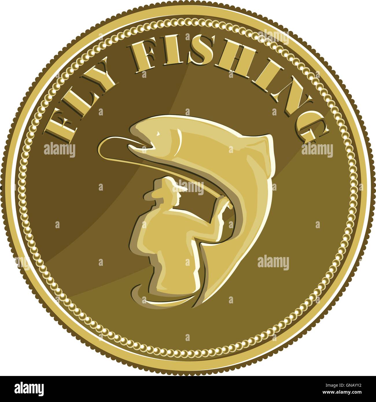 Fly Fishing Gold Coin Retro Stock Vector Image & Art - Alamy