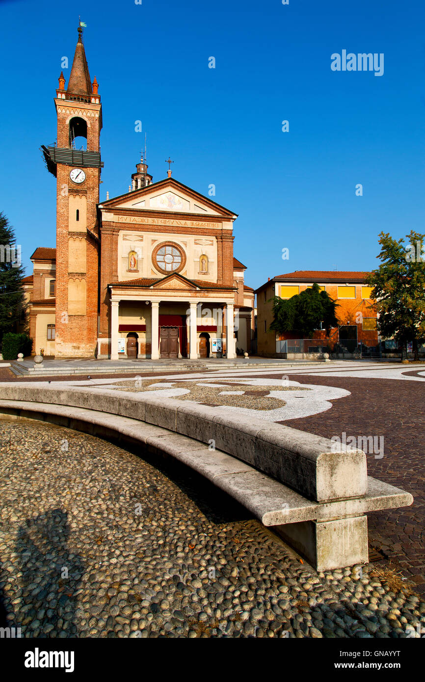 in the parabiago old church closed brick tower sidewalk italy lombardy ...