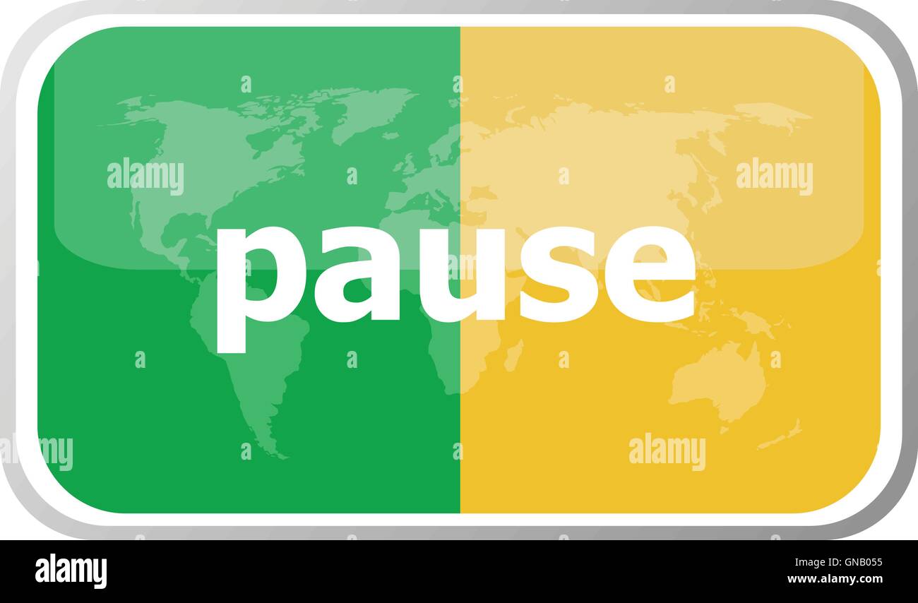 pause word on vector web button icon isolated on white. World earth map ...