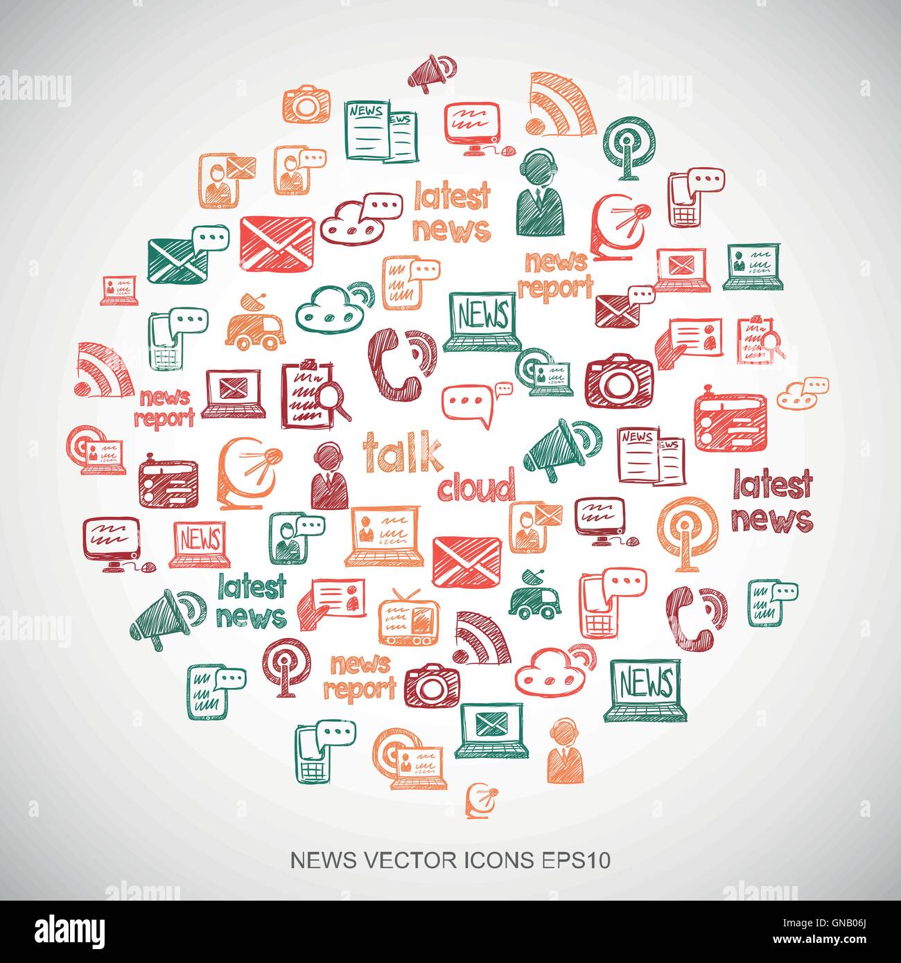 News Multicolor doodles Hand Drawn News Icons set on White. EPS10 ...
