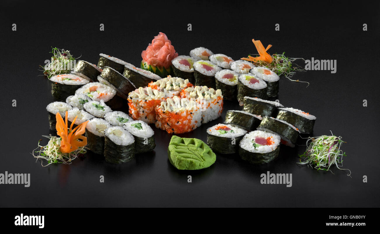Traditional japanese food, Mix colorful sushi set Stock Photo - Alamy