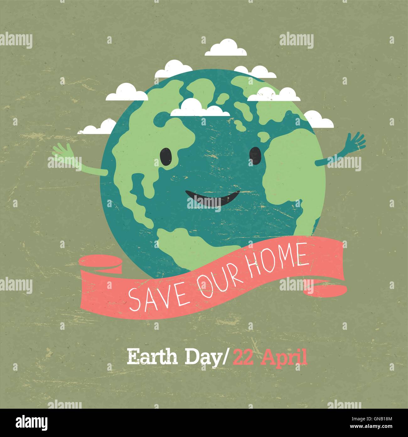Vintage Earth Day Poster. Cartoon Earth Illustration. On grunge Stock ...