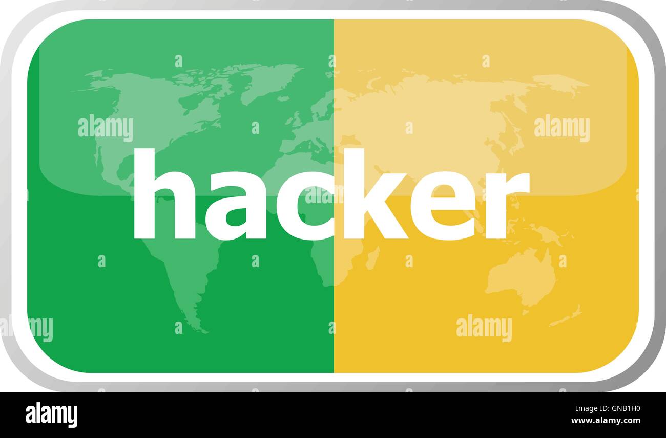 hacker. Flat web button icon. World map earth icon. Vector illustration ...