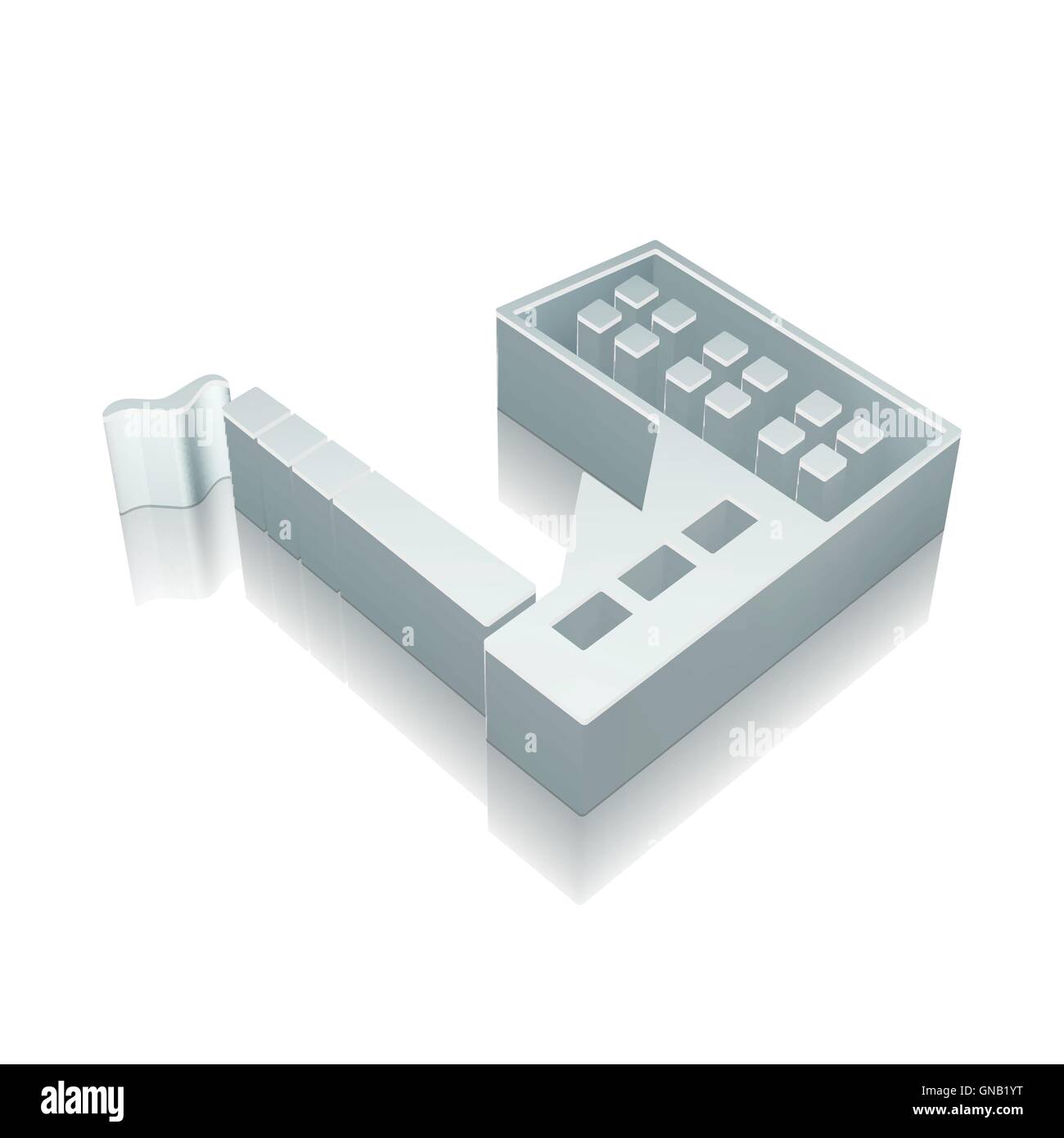 3d metallic Industry Building icon with reflection, vector illustration ...